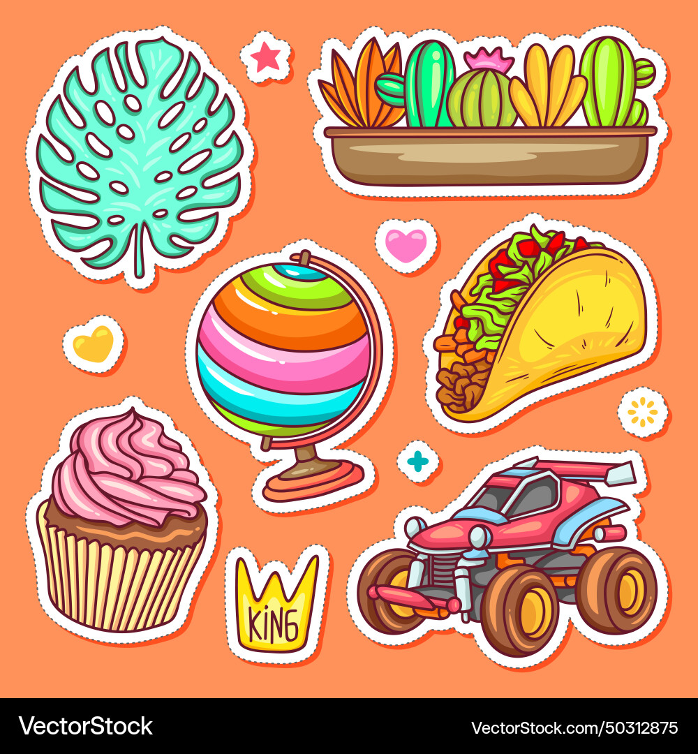 11 sticker icons hand drawn doodle coloring Vector Image