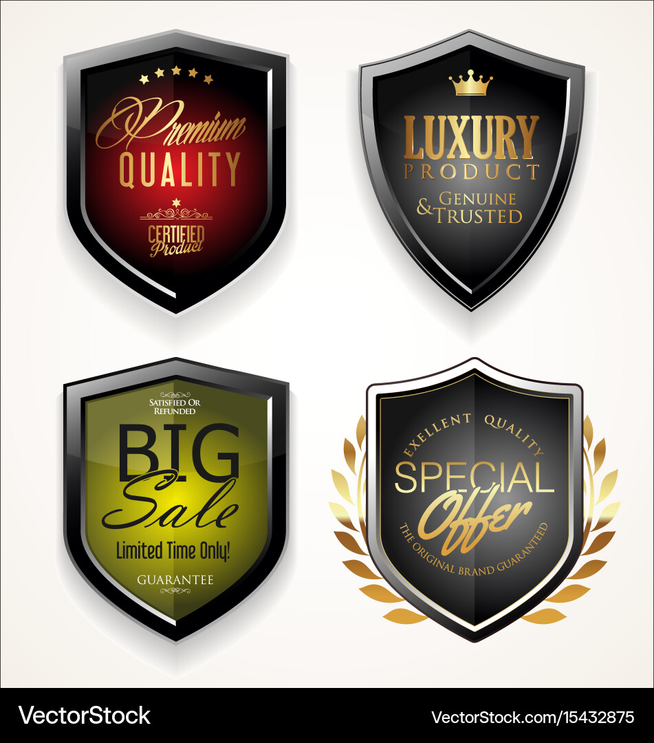 Black shield retro vintage design collection Vector Image