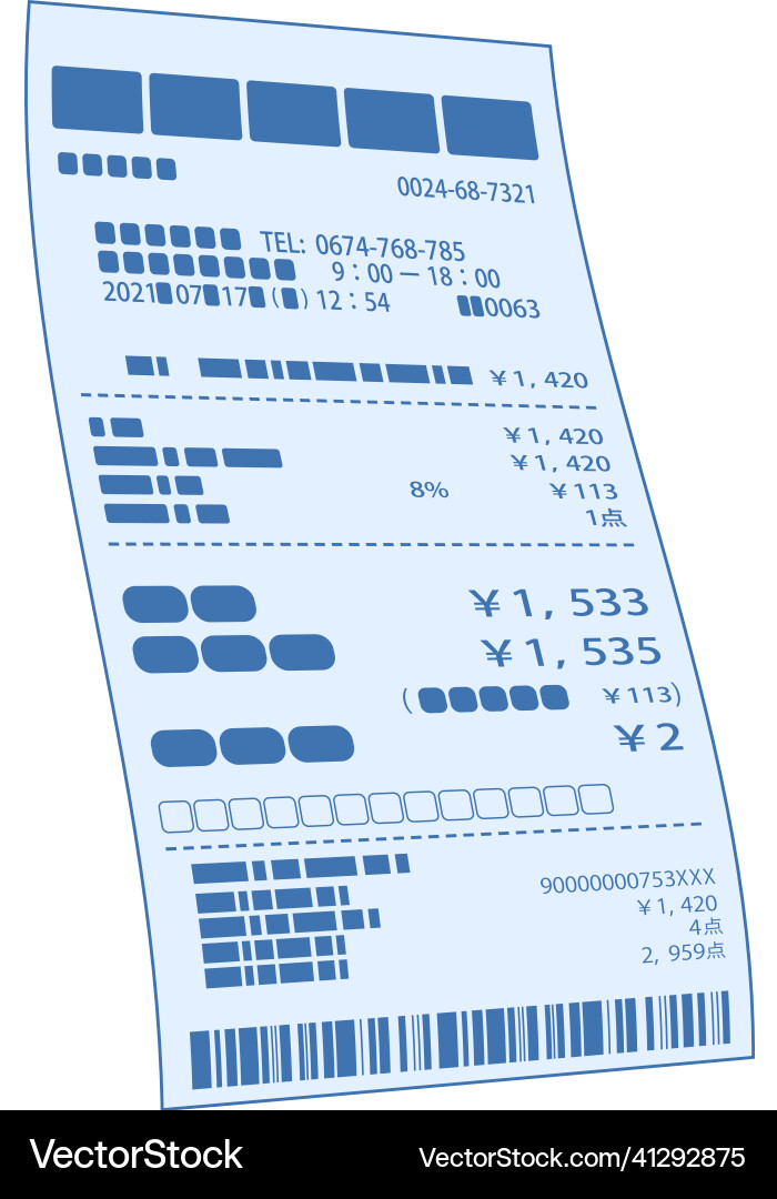 Blue color winding shopping receipt Royalty Free Vector