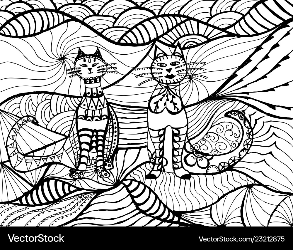 Cat black white zen art hand drawn fat Royalty Free Vector