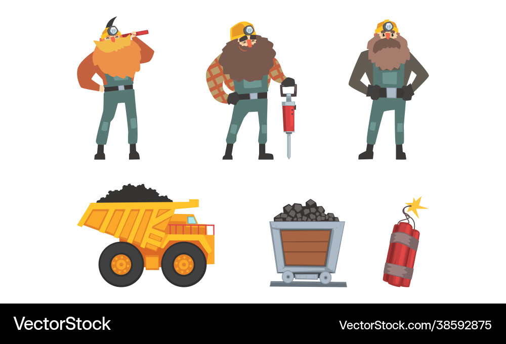 Coal and ore mining industry with bearded man Vector Image