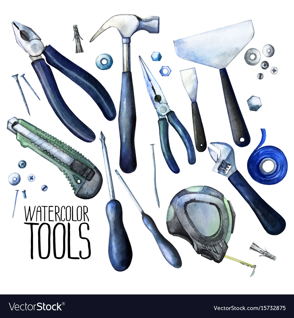 Collection of watercolor tools Royalty Free Vector Image