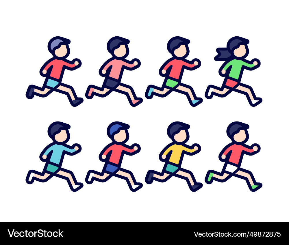 Eight cartoon runners in motion simple style Vector Image