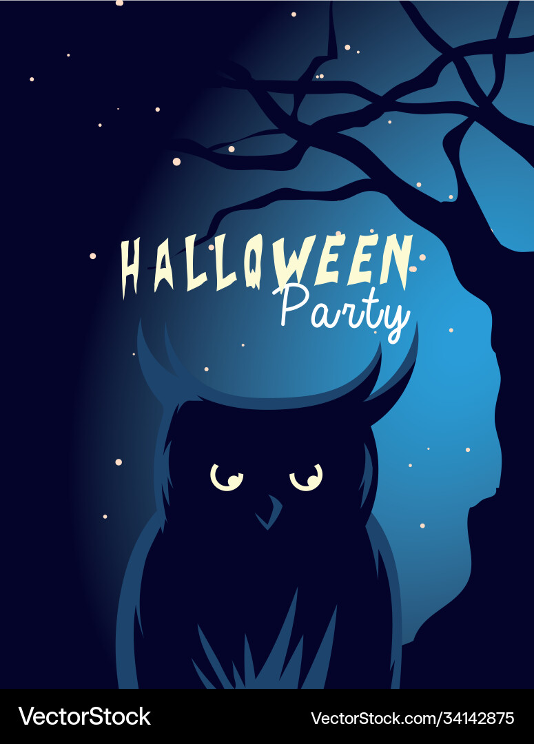 Halloween cartoon with tree at night Royalty Free Vector