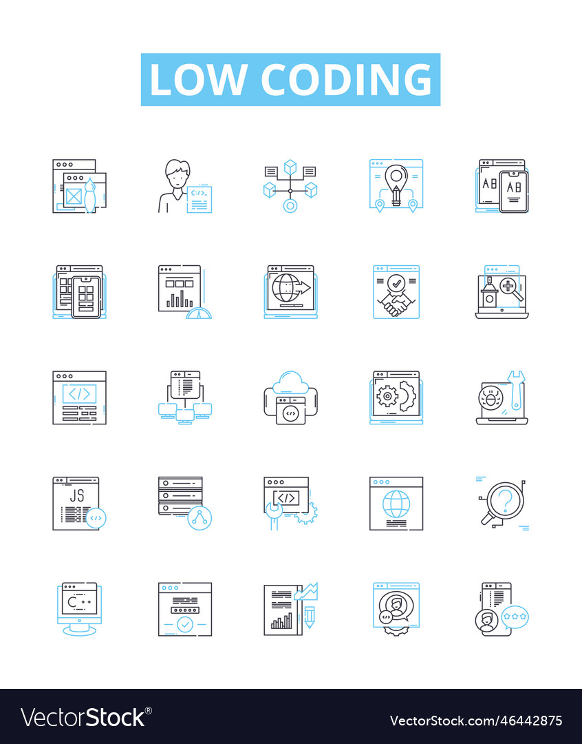 Low coding line icons set no-code visual Vector Image Low coding line icons set no-code visual Vector Image
