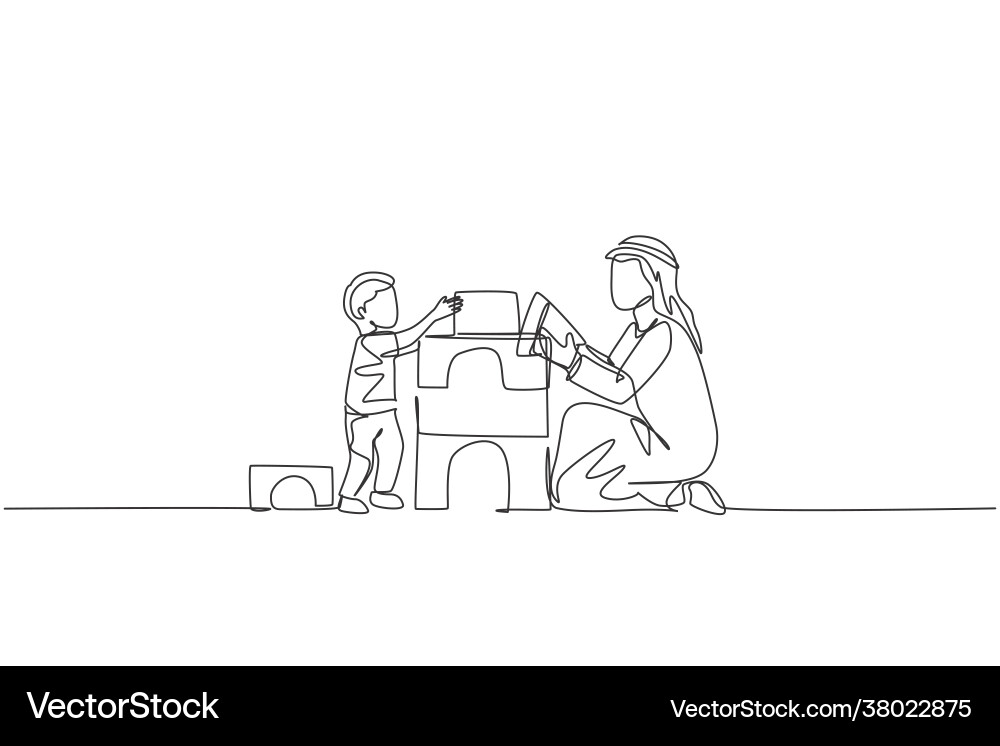 One single line drawing young arabian father Vector Image