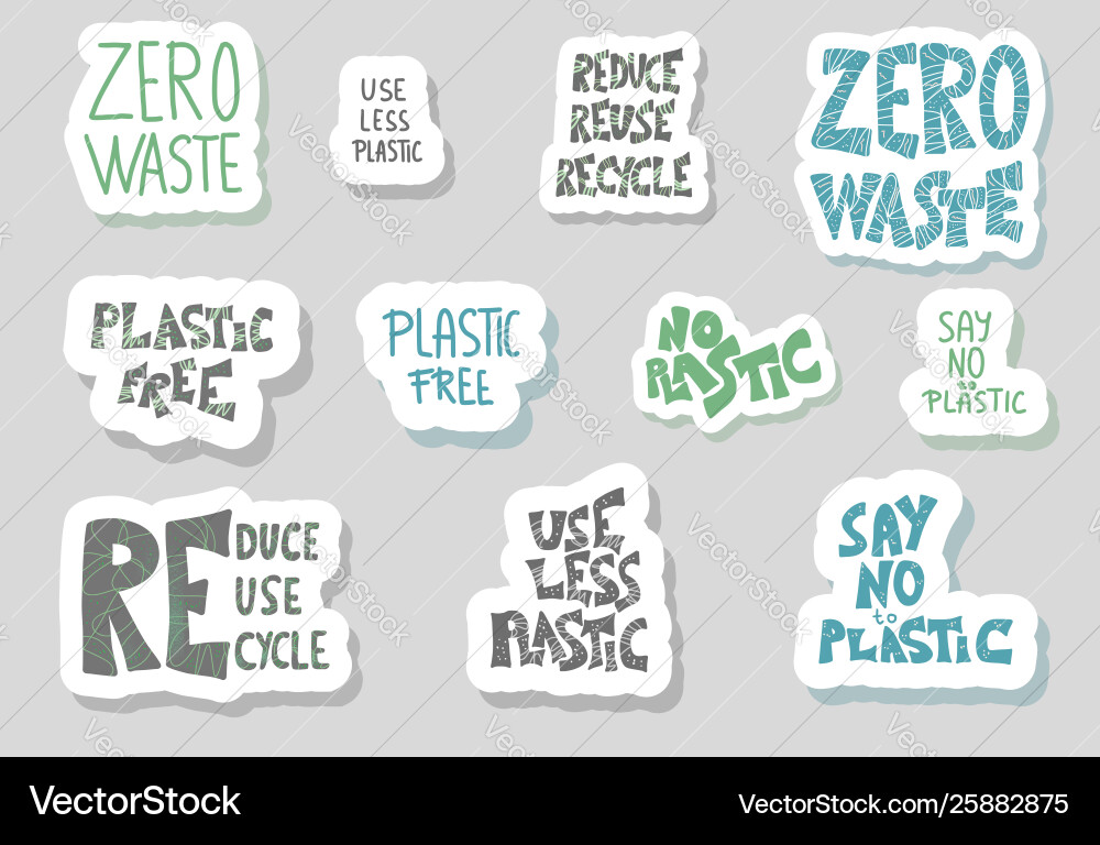 Plastic free concept with text and symbols Vector Image