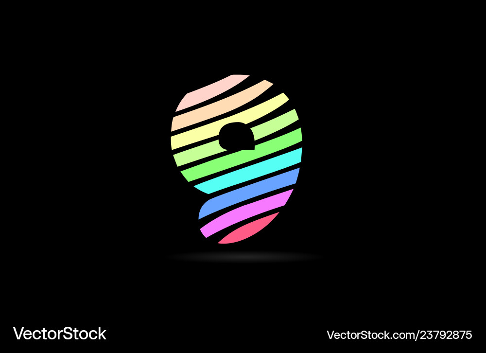 Rainbow 9 nine number stripes logo icon design Vector Image