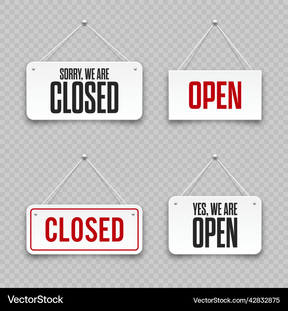 Realistic open or closed hanging signboards Vector Image