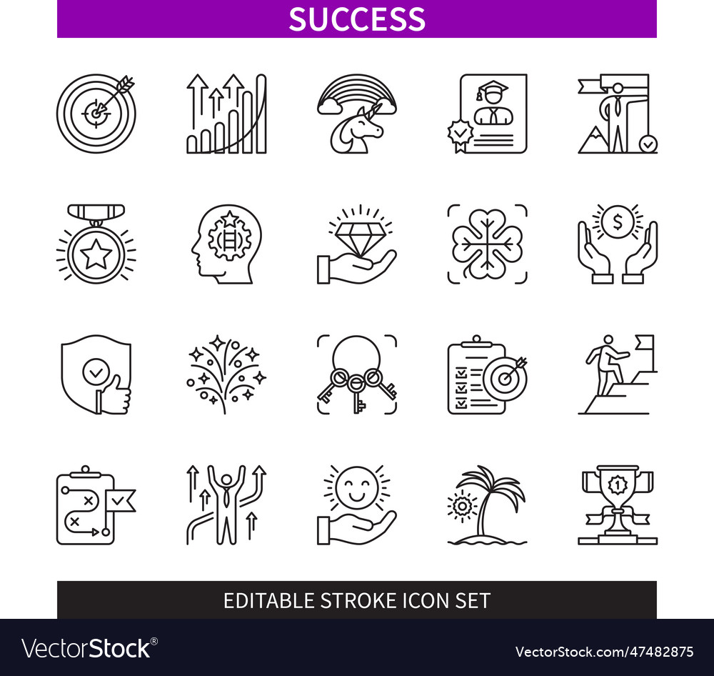 Success editable stroke icon set Royalty Free Vector Image