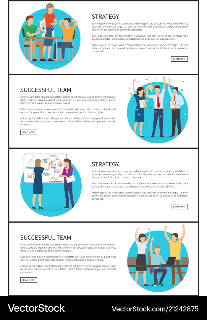 Successful team and strategy promo internet pages Vector Image