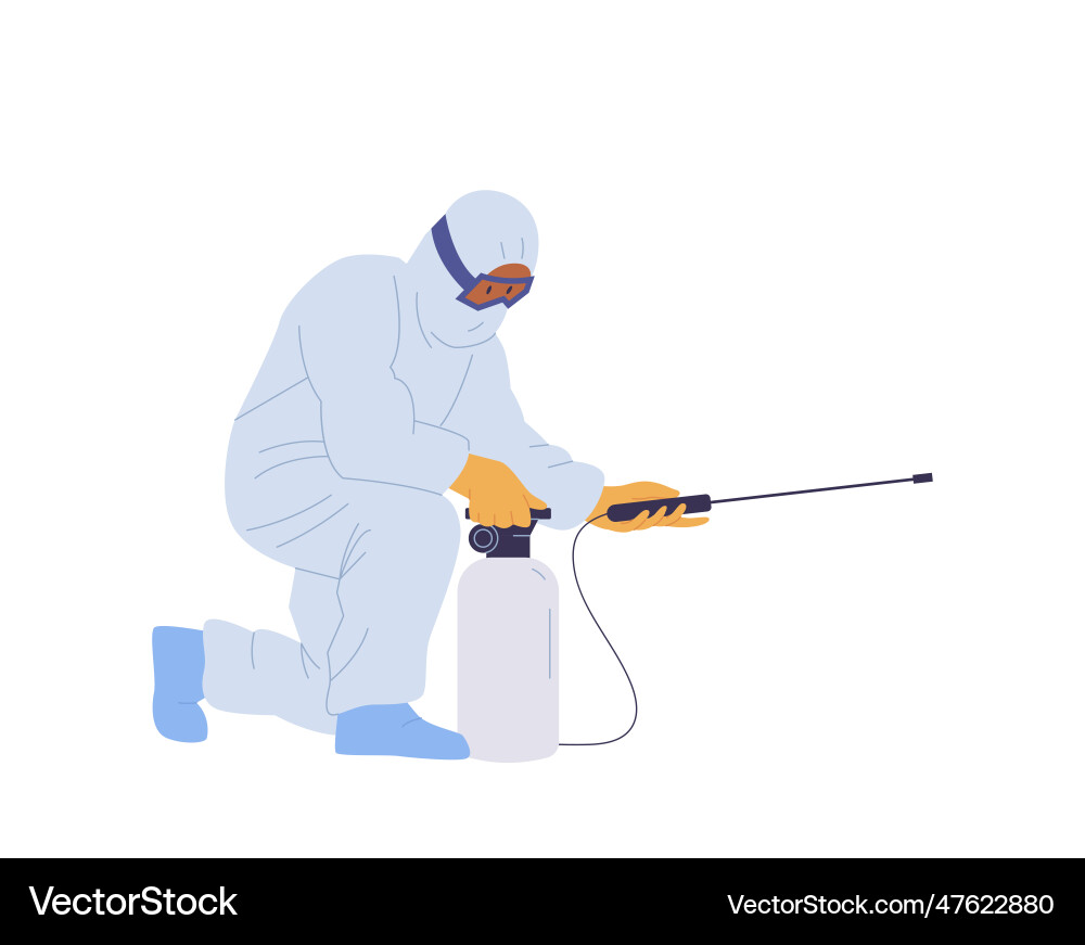 Cleaning service worker in protective respirator Vector Image