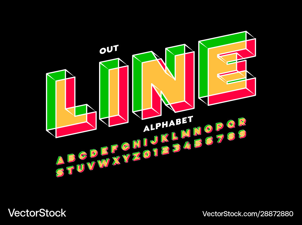 Outline style 3d font design alphabet letters Vector Image