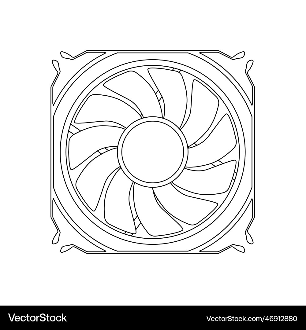 Pc casing fan outline icon on isolated white Vector Image