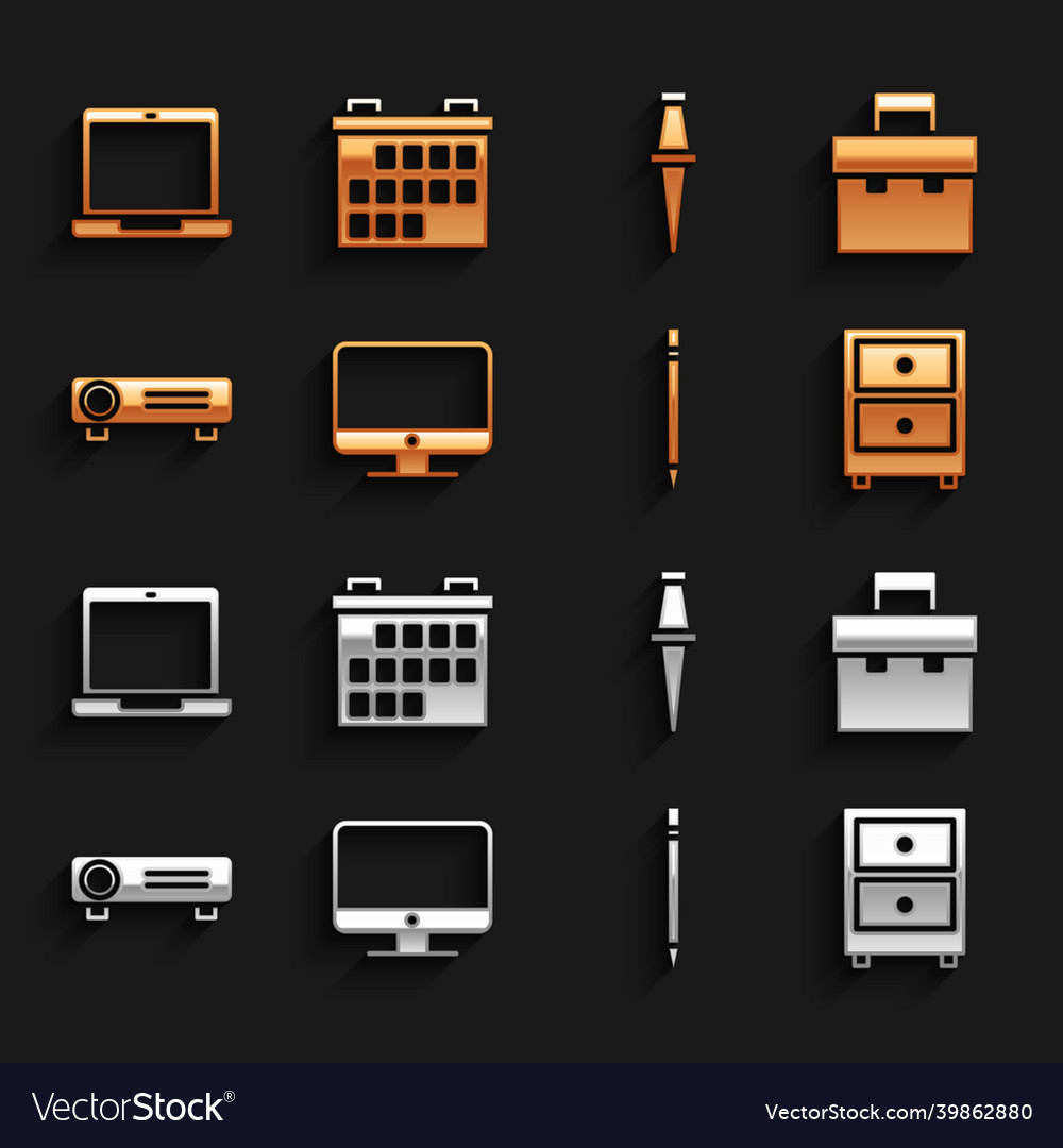 Set computer monitor screen briefcase drawer Vector Image Set computer monitor screen briefcase drawer Vector Image