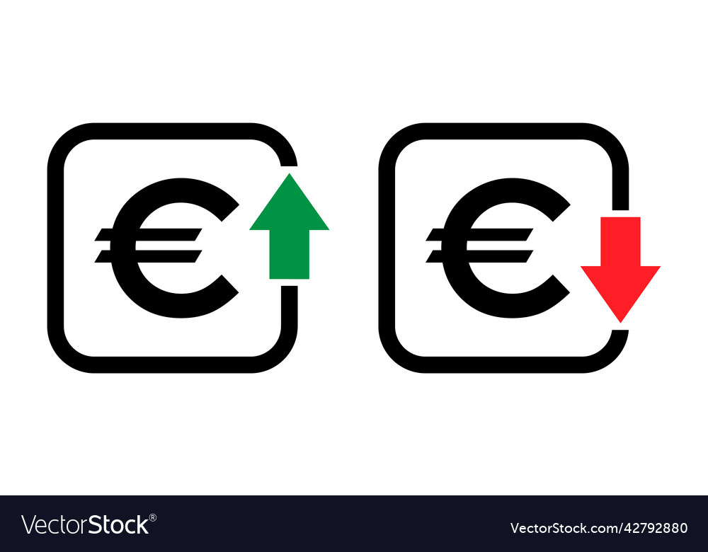 Set of cost symbol euro increase and decrease Vector Image