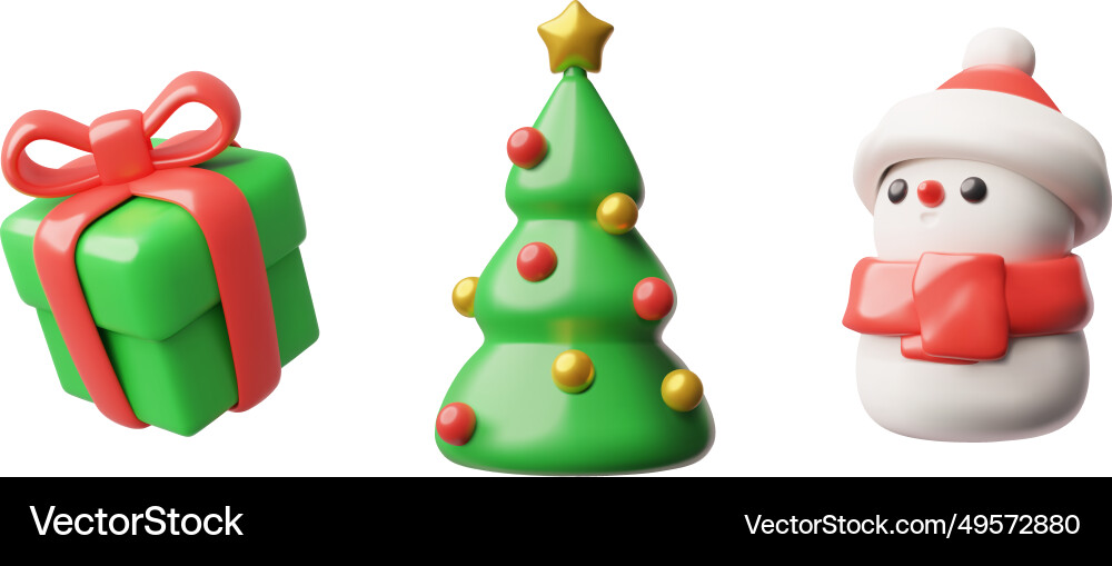 Set of festive 3d render christmas decorations Vector Image