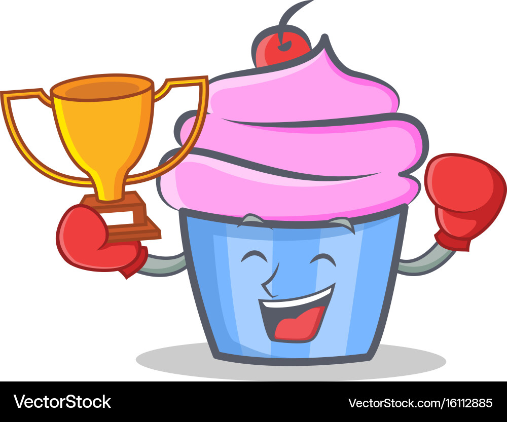 Boxing cupcake character cartoon style winner Vector Image