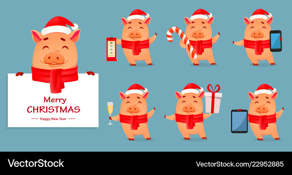 Christmas greeting card cute pig Royalty Free Vector Image