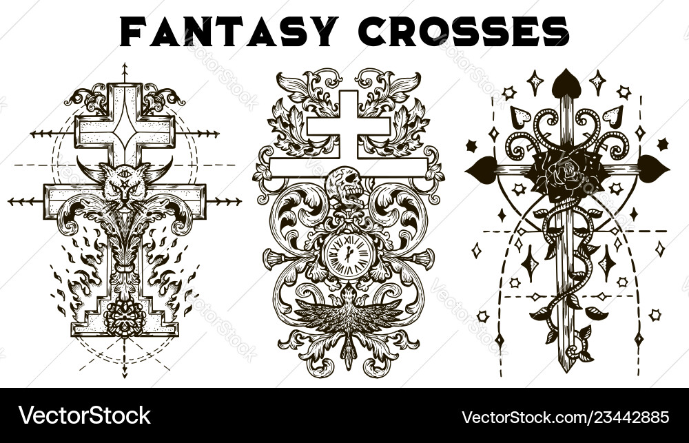 Design set with fantasy crosses 2 Royalty Free Vector Image