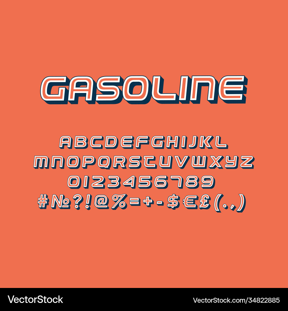 Gasoline vintage 3d alphabet set Royalty Free Vector Image