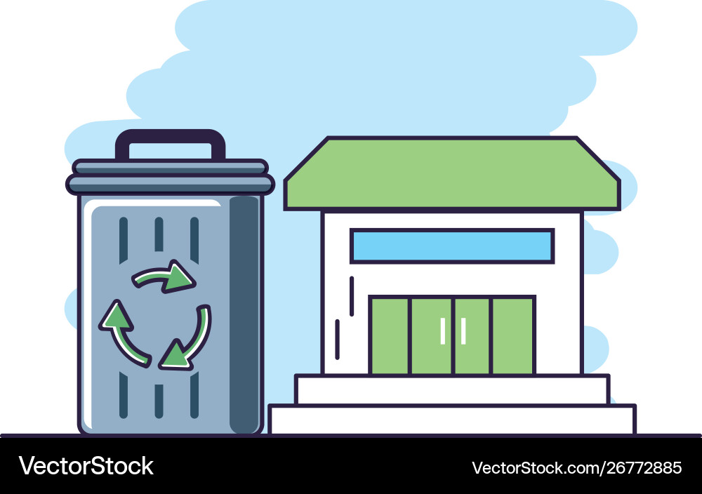 House facade and recycle bin with signaling Vector Image