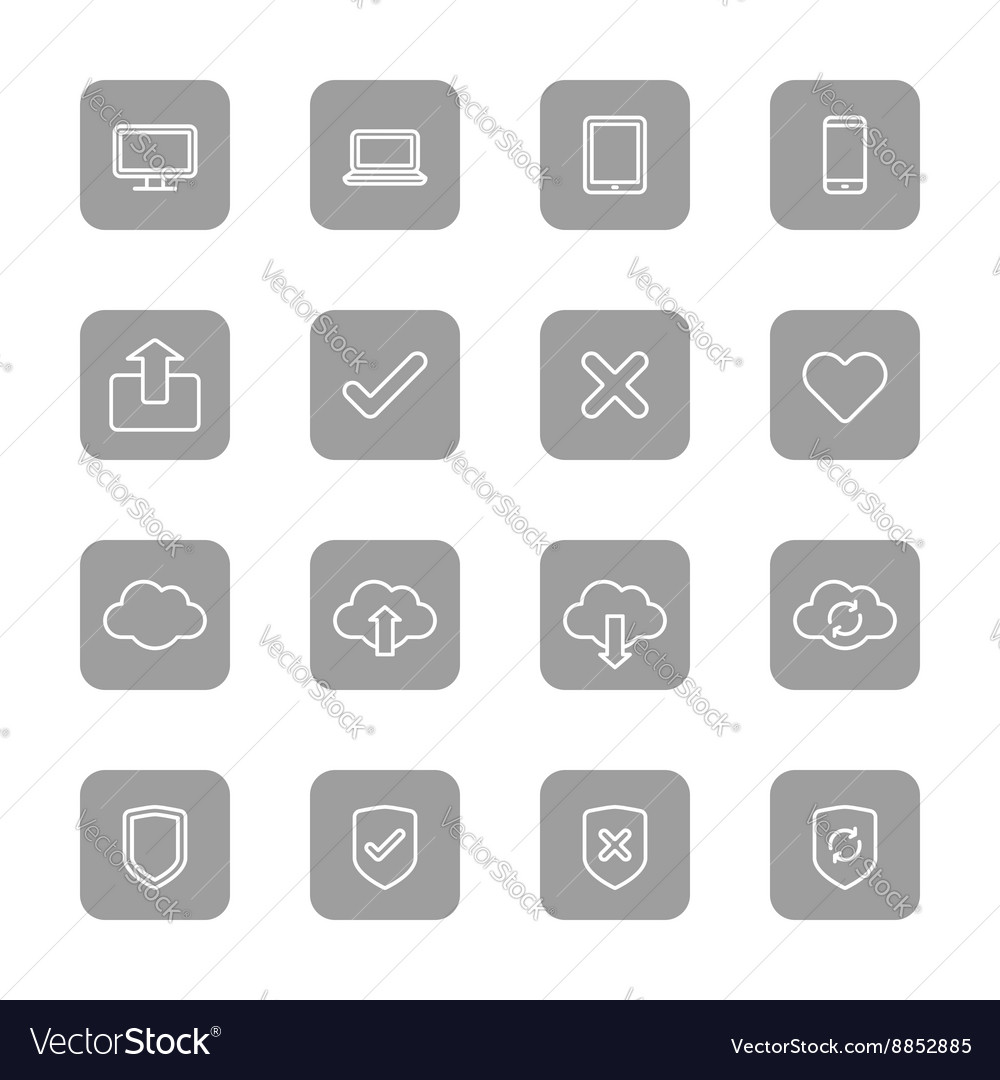 Line web icon set on gray rounded rectangle Vector Image