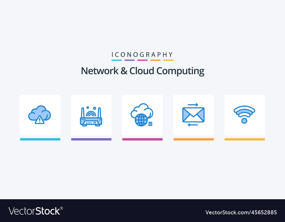 Network and cloud computing blue 5 icon pack Vector Image