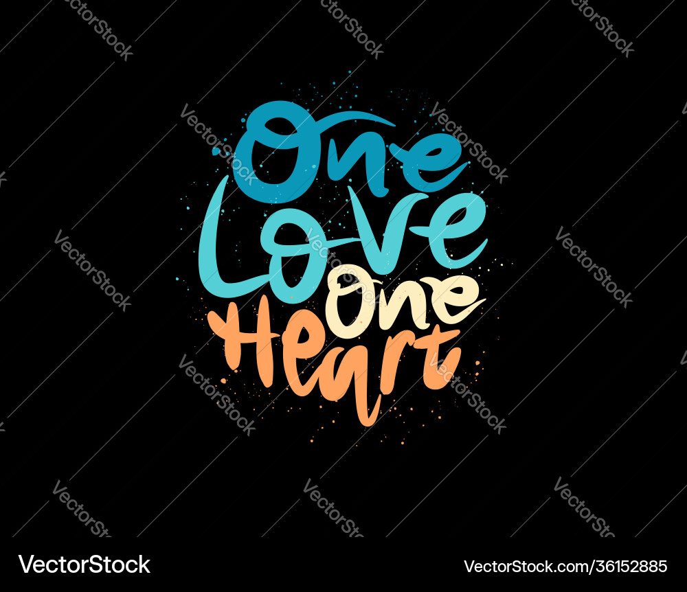 One love heart lettering text on black Royalty Free Vector