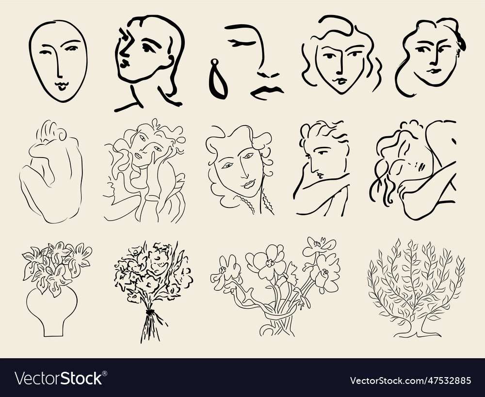 Set of abstract line art drawings isolated Vector Image