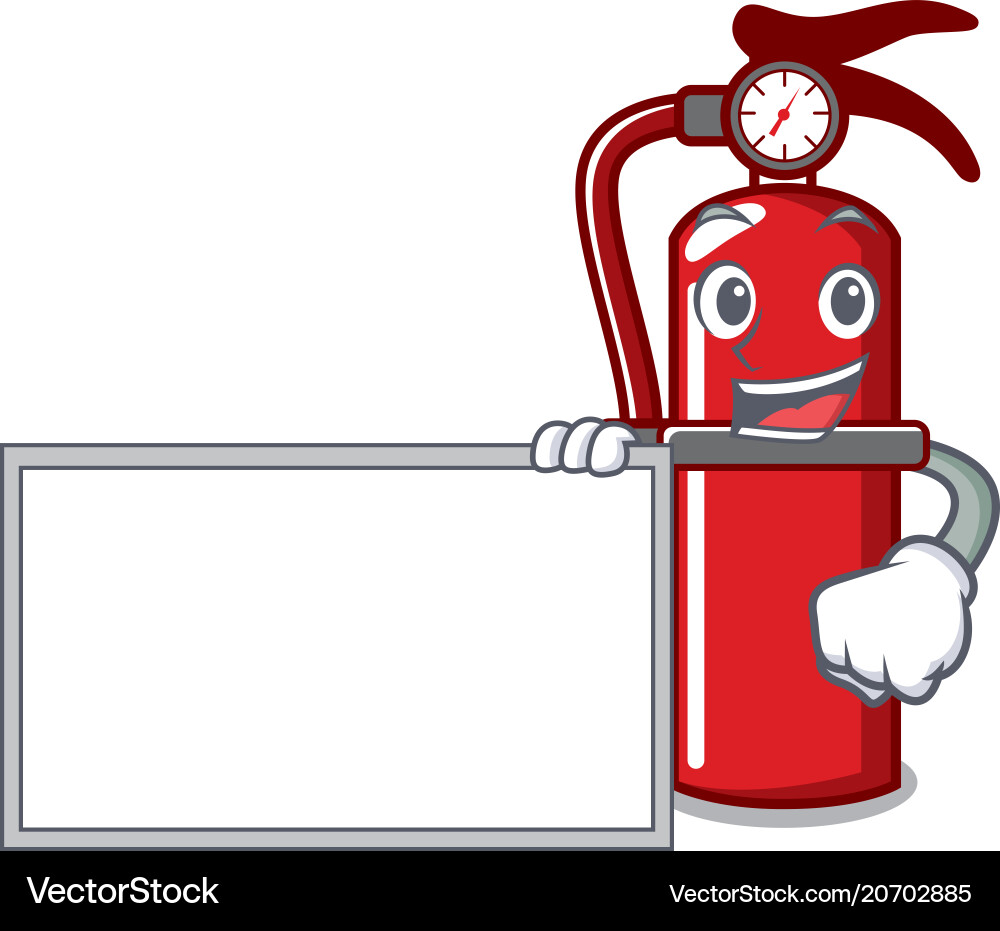 With board fire extinguisher character cartoon Vector Image