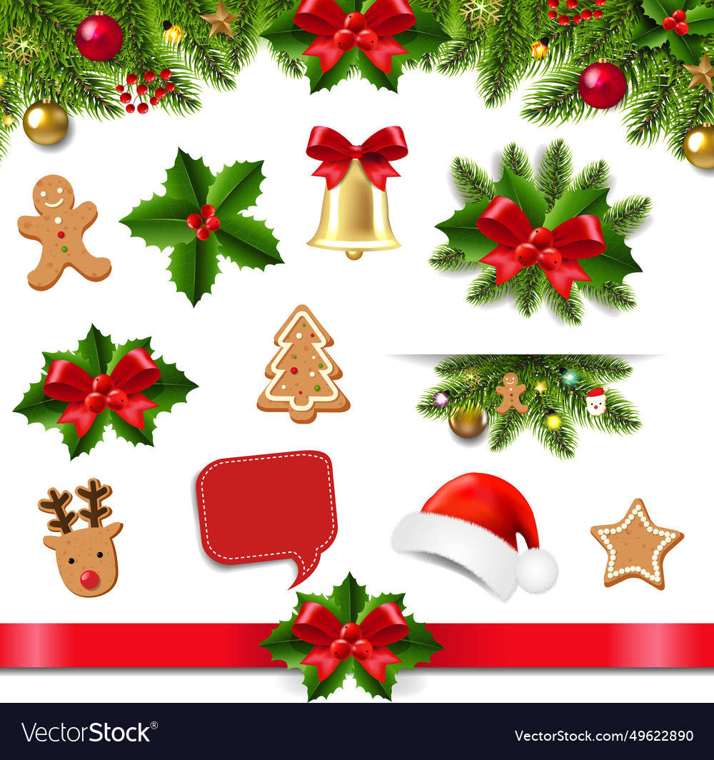 Christmas big set white background Royalty Free Vector Image