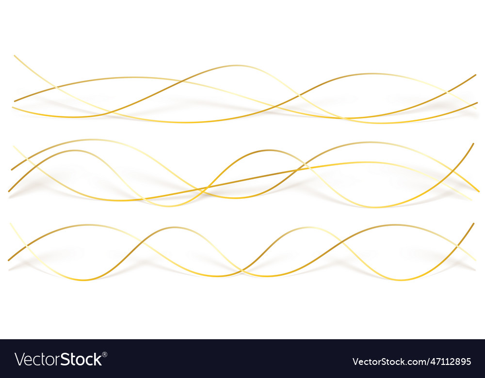 3d wavy gold lines swoosh on white background Vector Image