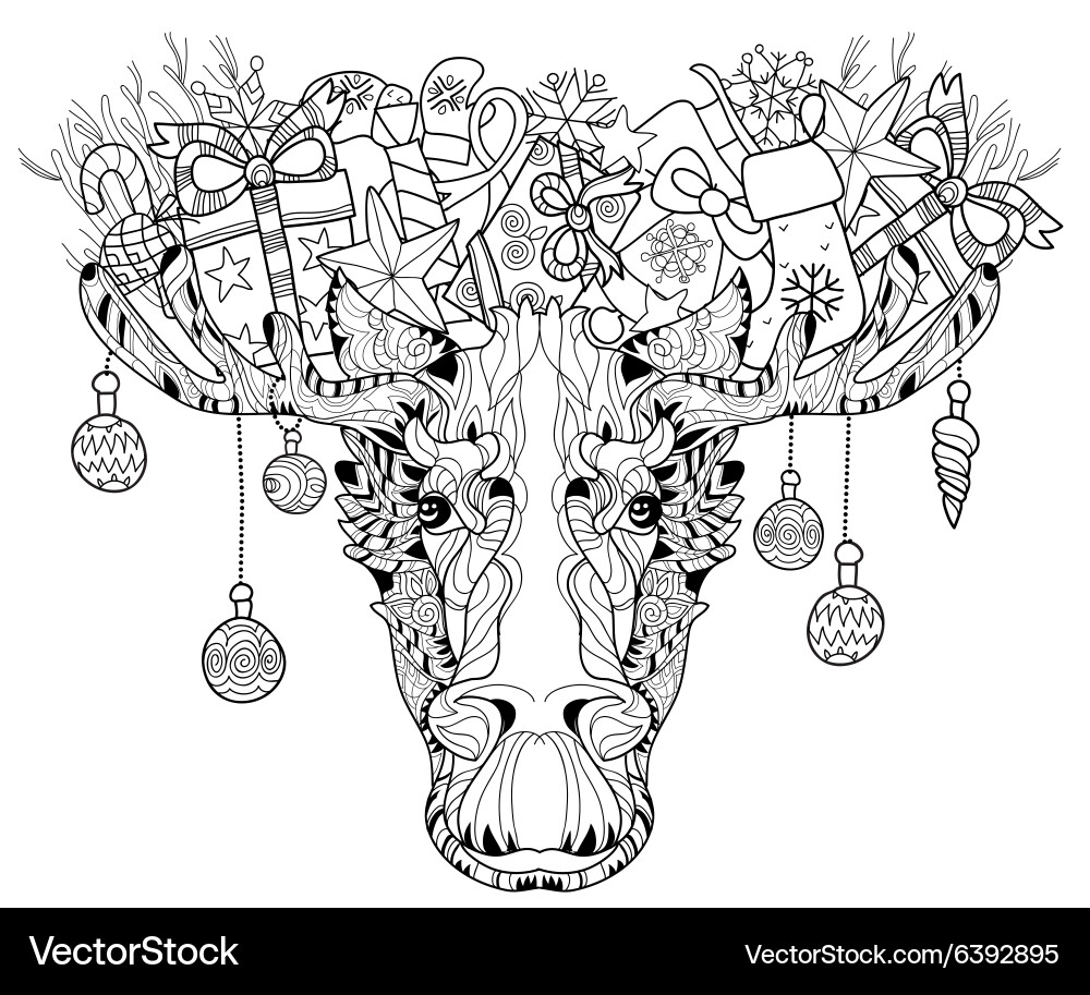 Christmas head elk layered Royalty Free Vector Image