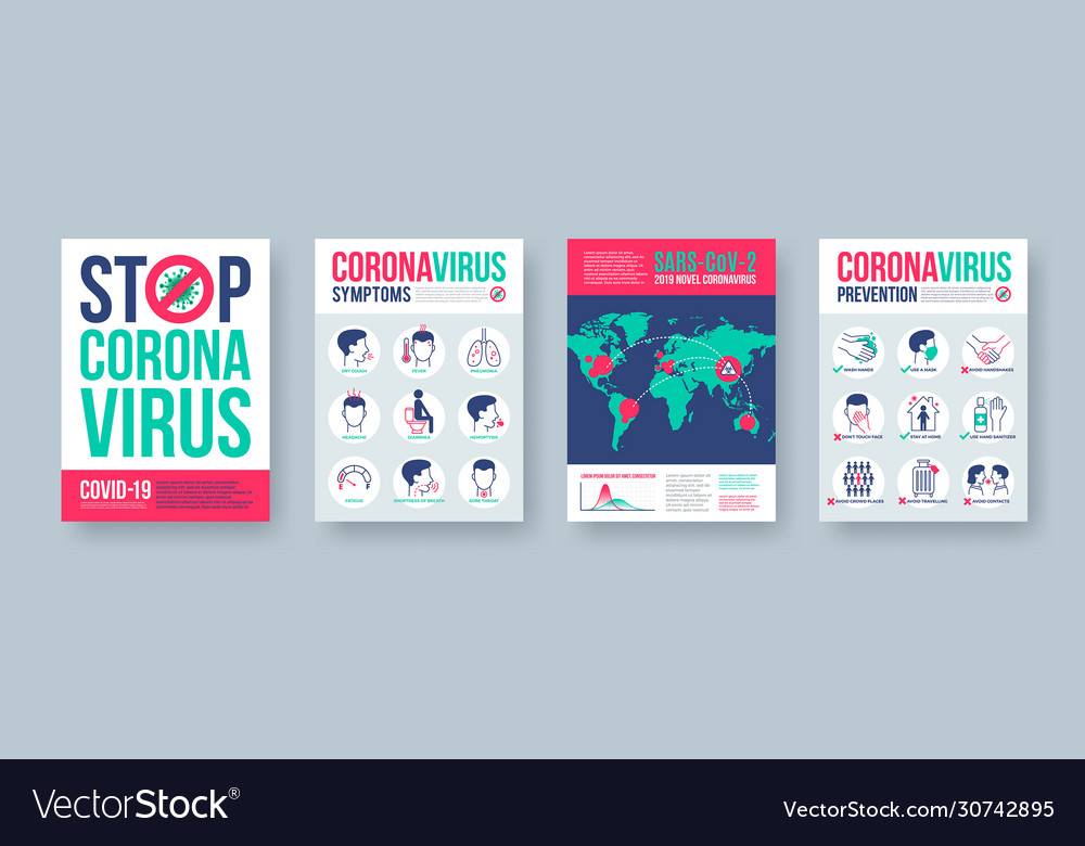 Coronavirus poster set with infographics elements Vector Image