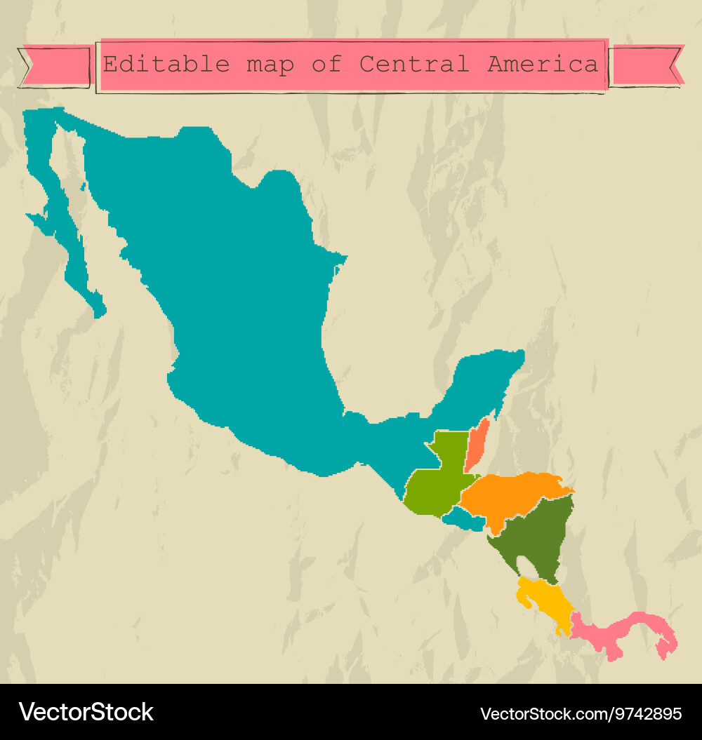 Editable central america map with all countries Vector Image