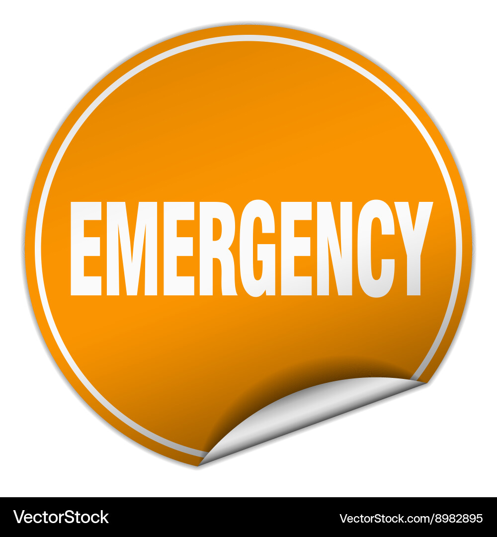 Emergency round orange sticker isolated on white Vector Image