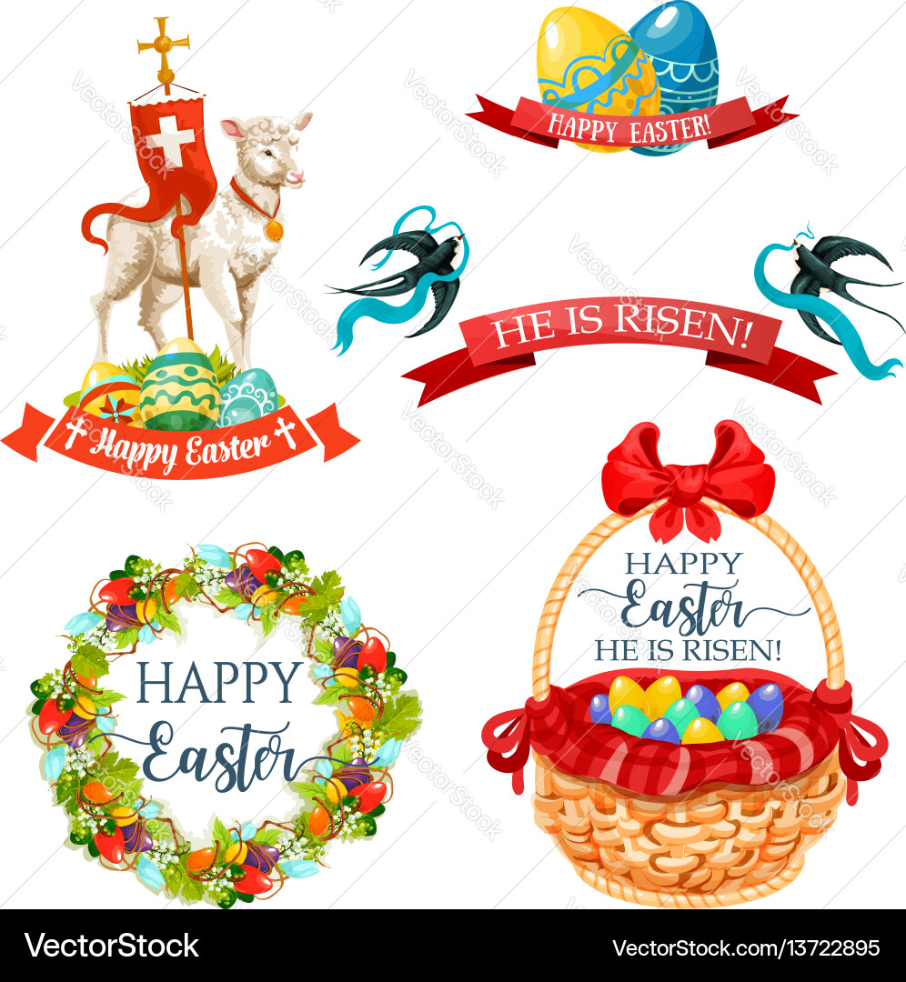 Icons and paschal symbols for easter design Vector Image