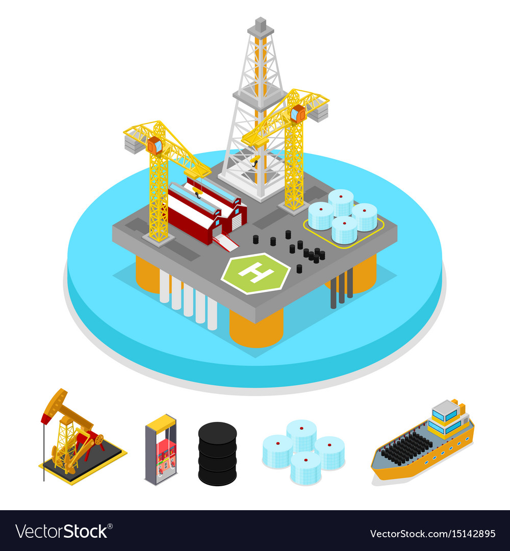 Isometric gas and oil industry platform drilling Vector Image