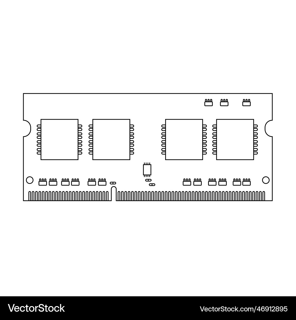 Laptop ram memory outline icon on isolated white Vector Image