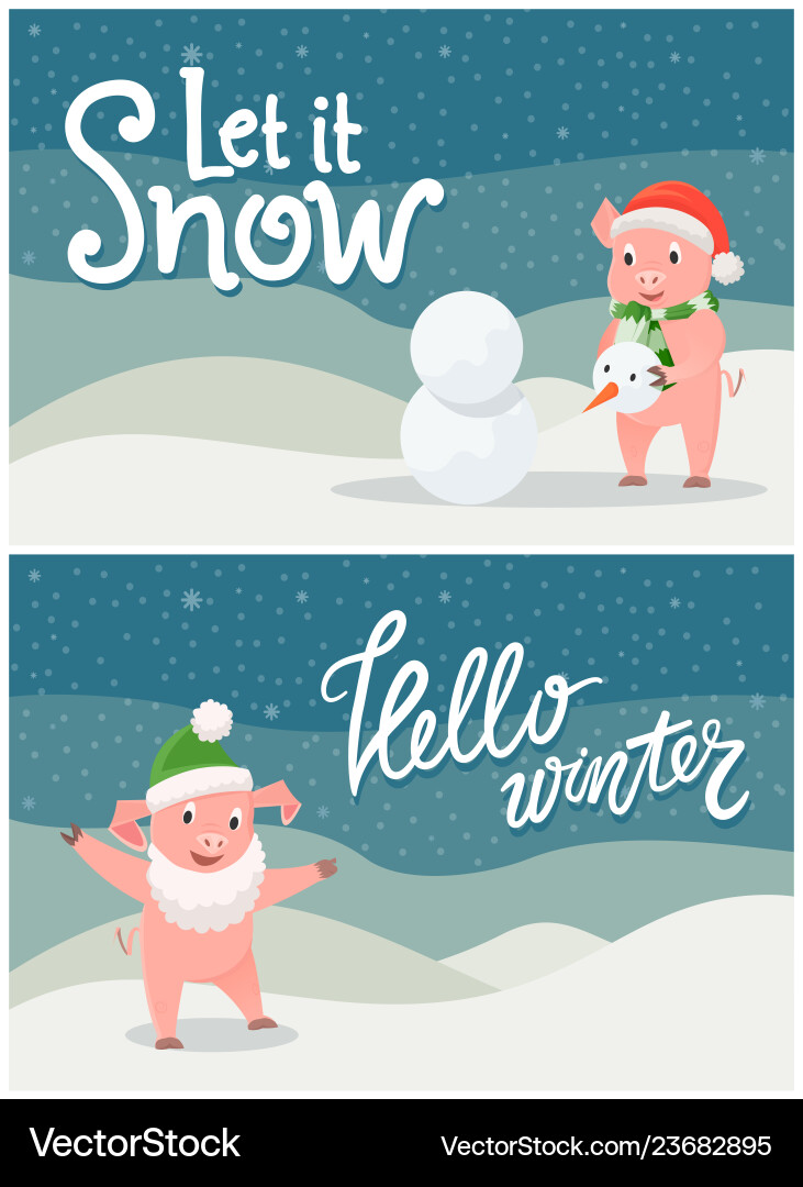 Let it snow hello winter cards with greetings Vector Image