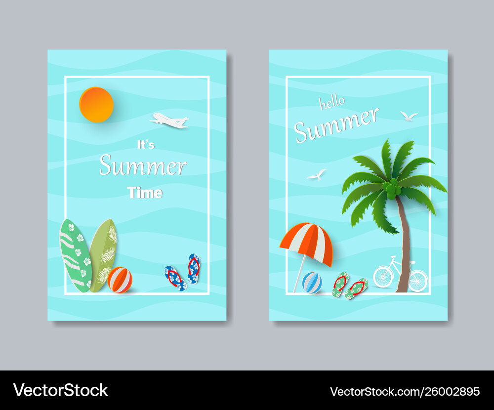 Set summer template banner paper art Royalty Free Vector