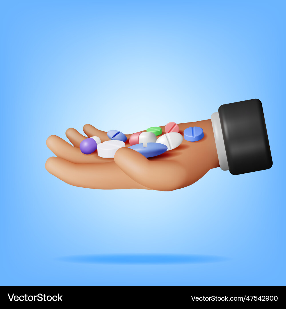 3d classic capsule pill and tablet in hand Vector Image
