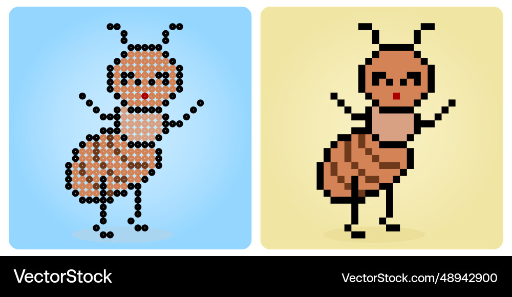 8 bit pixel ant character animals for game assets Vector Image