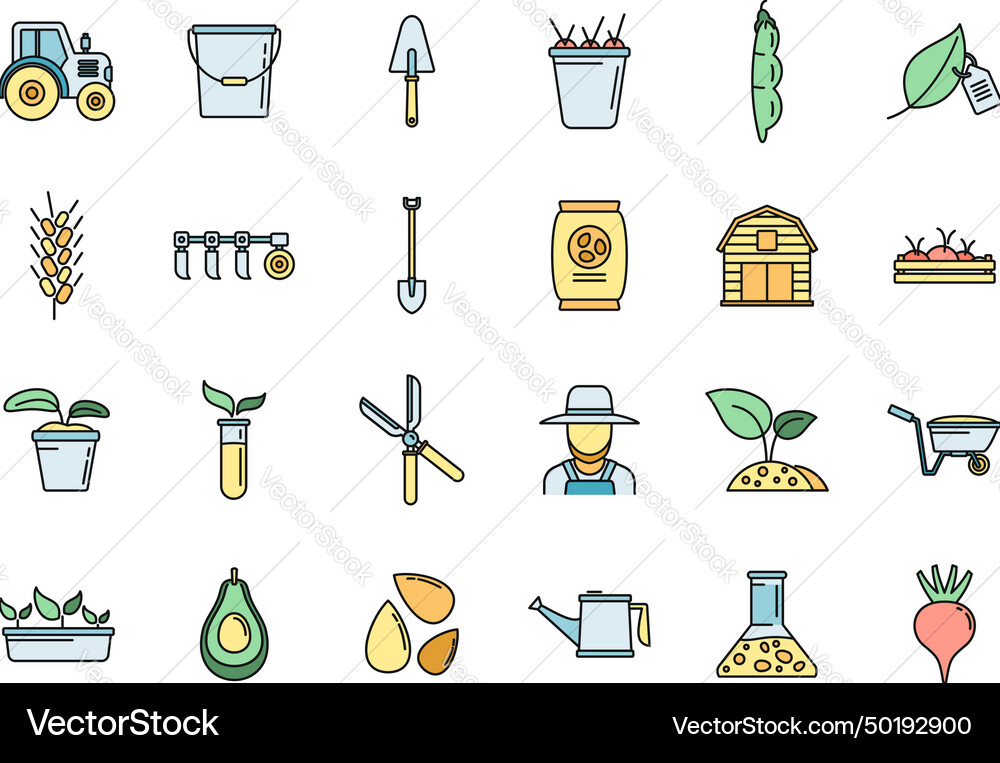 Agronomist tools icons set color line Royalty Free Vector
