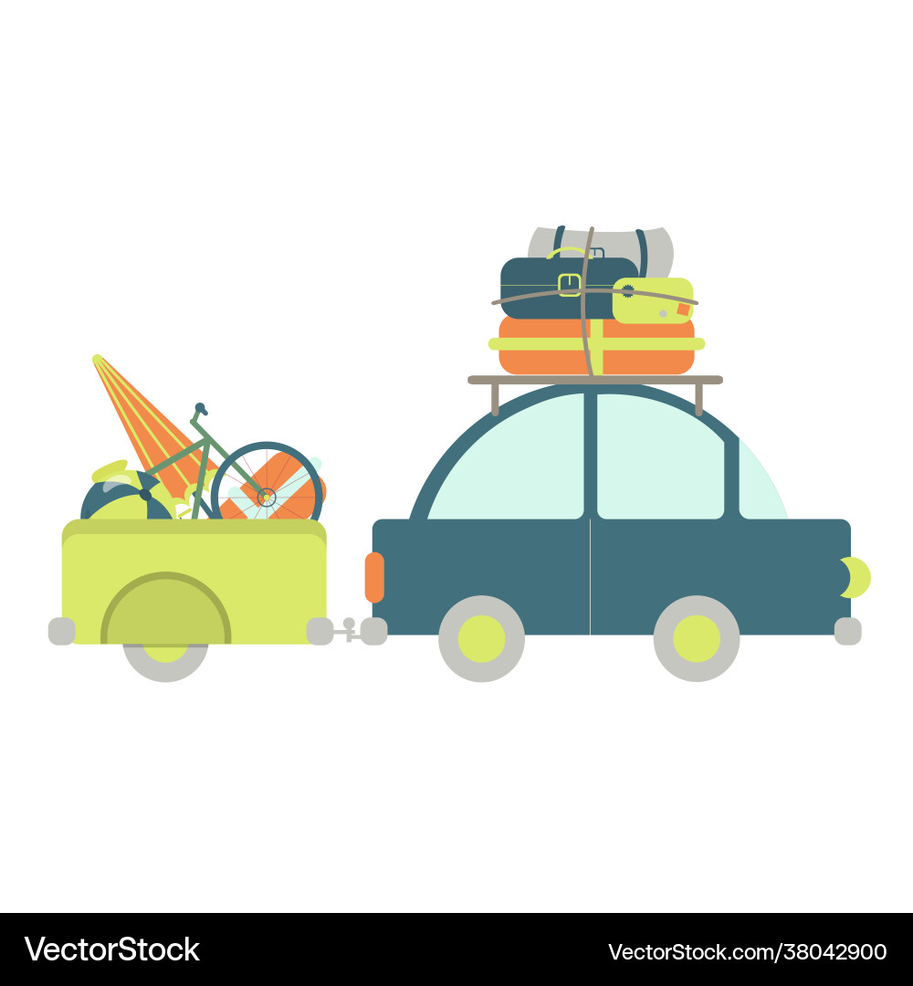 Car with luggage trailer Royalty Free Vector Image