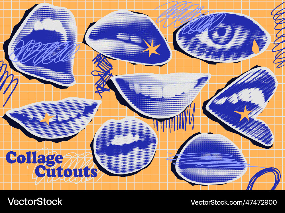 Cutouts collage elements as woman lips and eye Vector Image