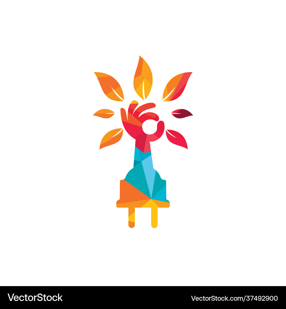 Electric cord and hand tree logo design Royalty Free Vector