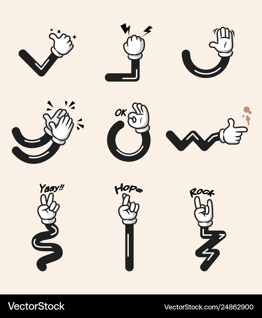 White glove comic cartoon hand gesture Royalty Free Vector