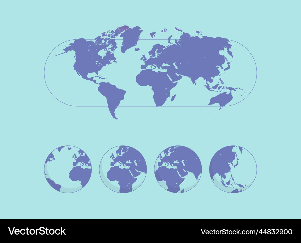 World map and earth globe in different positions Vector Image